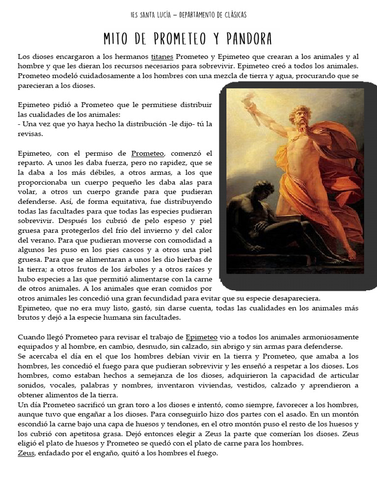 Mito de Prometeo y Pandora 2020 | PDF