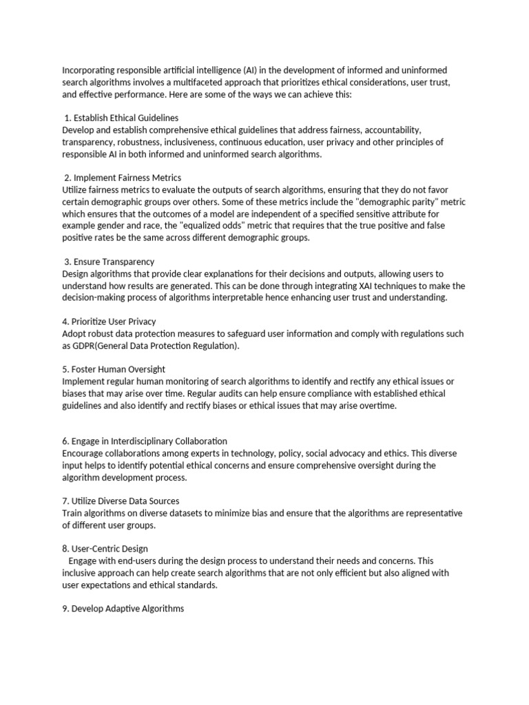 Incorporating responsible artificial intelligence | PDF