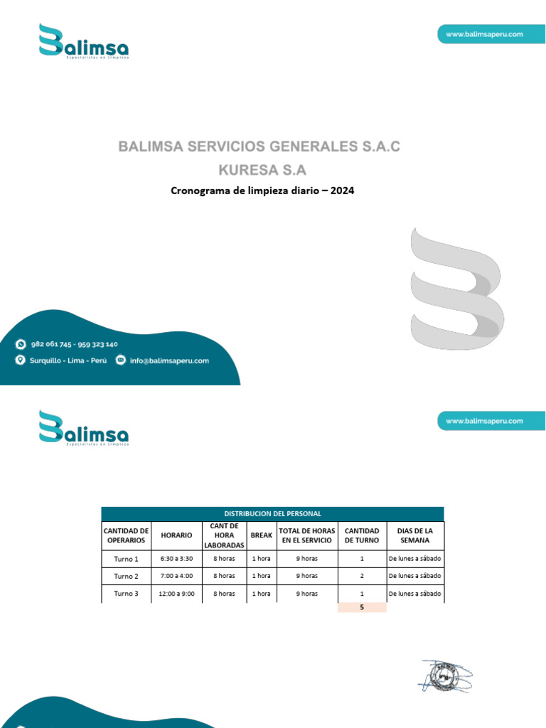 Rutinas Del Personal - Planta KURESA | PDF