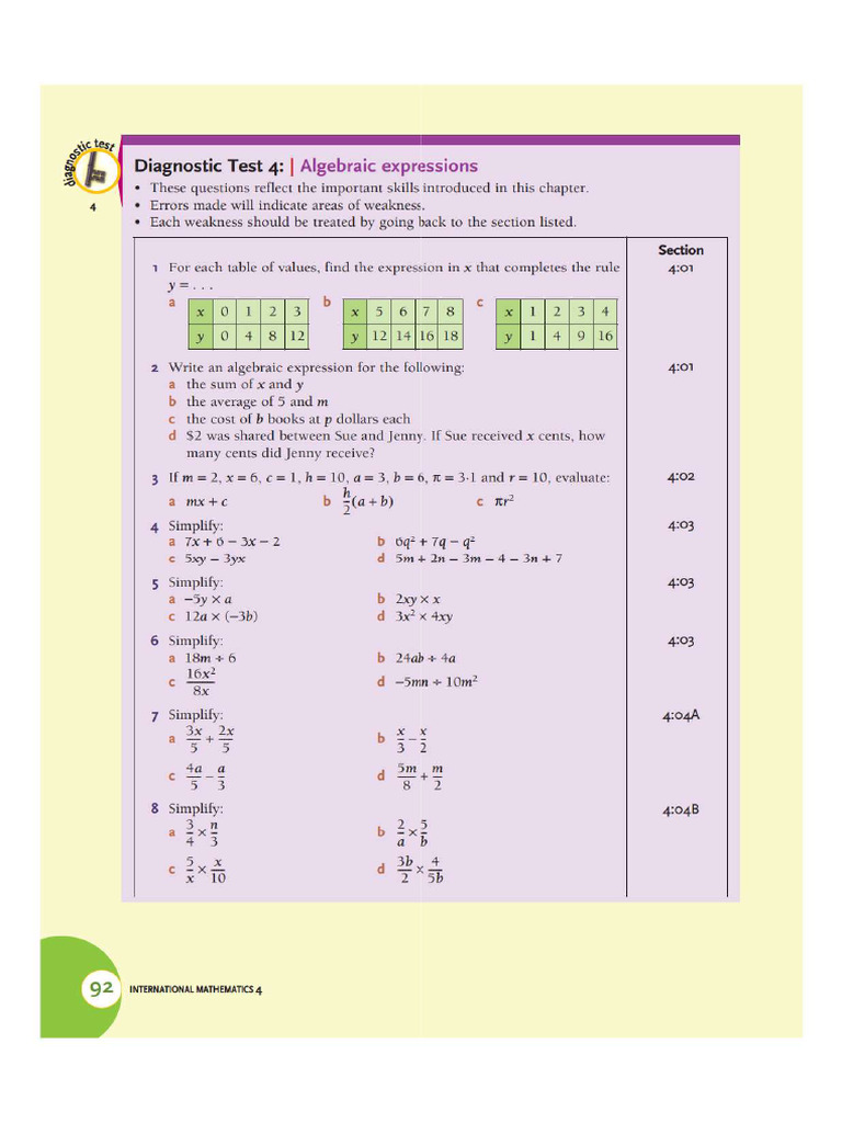 Algebra_diagnostic | PDF