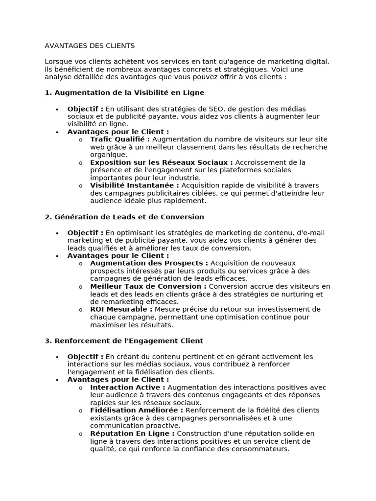 Avantages Des Clients | PDF
