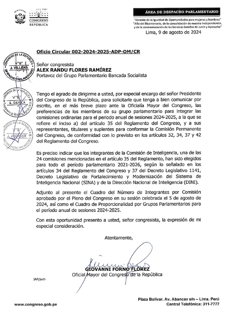1588205-Oficio Circular-002-2024-2025-Adp-Om - CR-20240809 | PDF