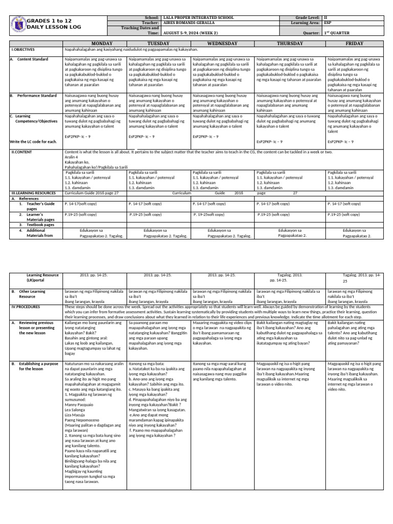 DLL - Esp 2 - Q1 - W2 | PDF