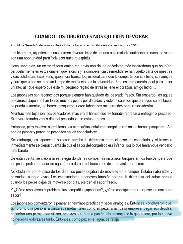 Cuando Los Tiburones Nos Quieren Devorar | PDF | Pescado | Salud y ...