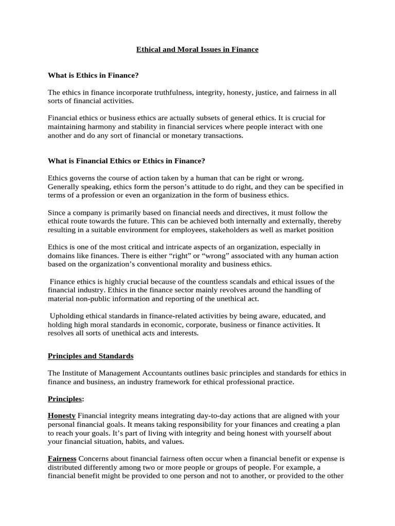 Unit 3 Ethical and Moral Issues in Finance | PDF