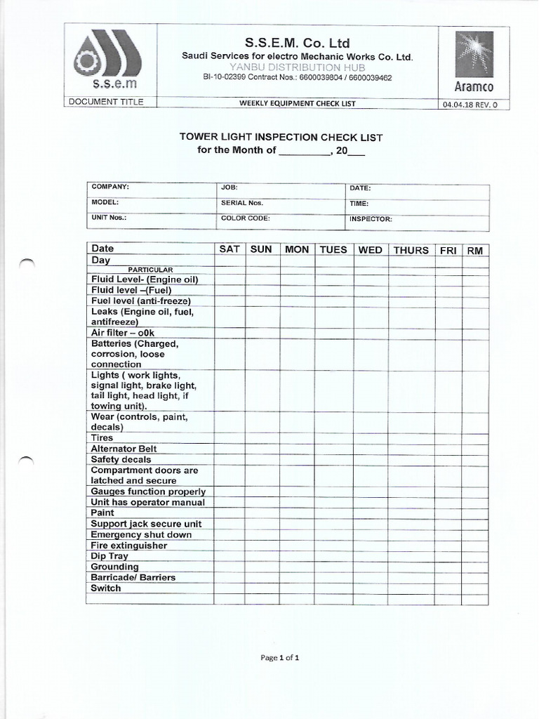 Tower Light Checklist | PDF