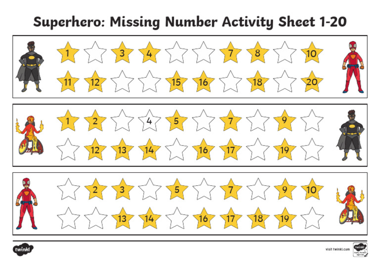 t n 7069 Superhero Missing Number 1 to 20 Activity Ver 3 | PDF