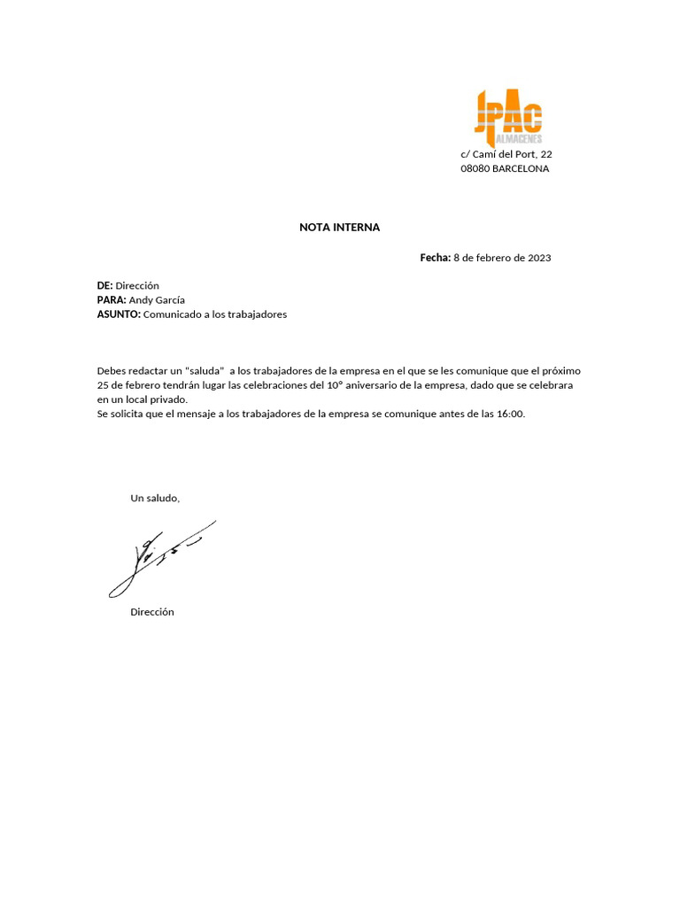 Nota Interna - Saluda | PDF