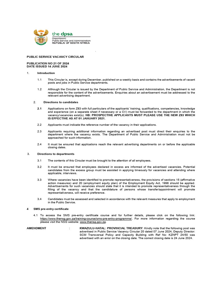 Public Service Vacancy Circular GP | PDF