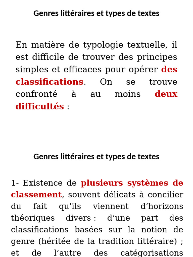 Cours2_Genres littéraires et types de textes | PDF