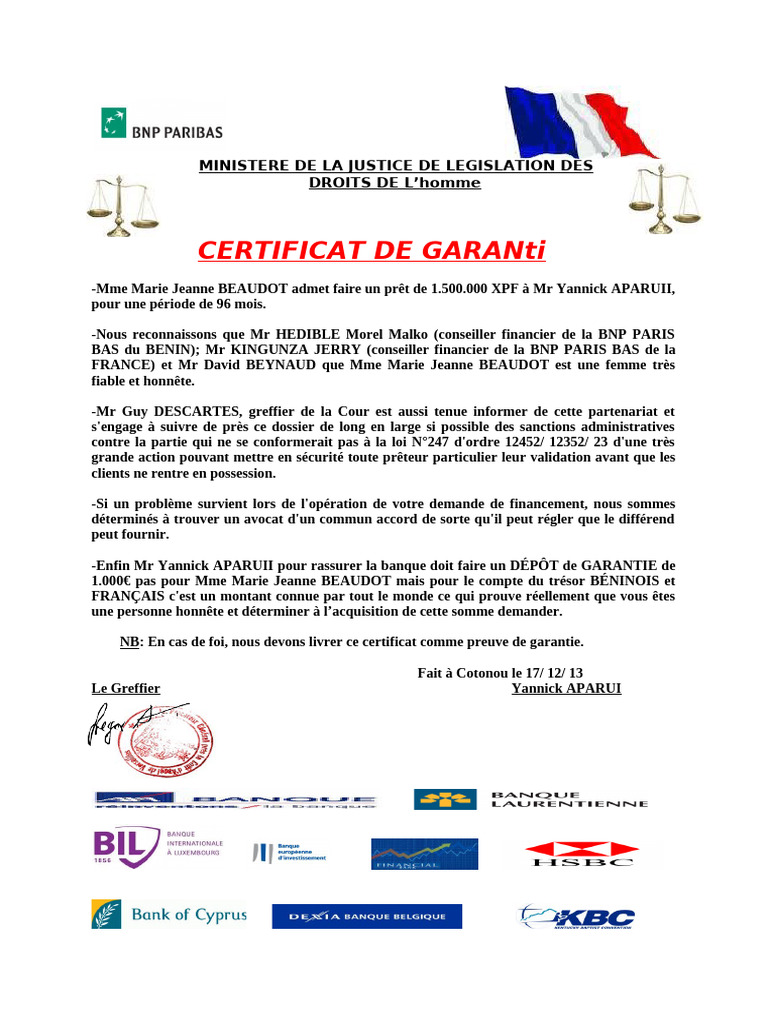 Certificat de Garantie de Pret BNP Paribas | PDF