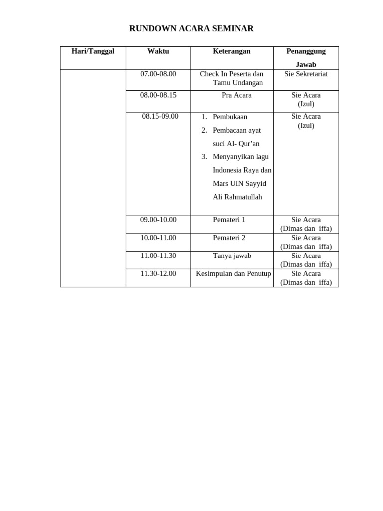 Rundown Acara Seminar-1 | PDF
