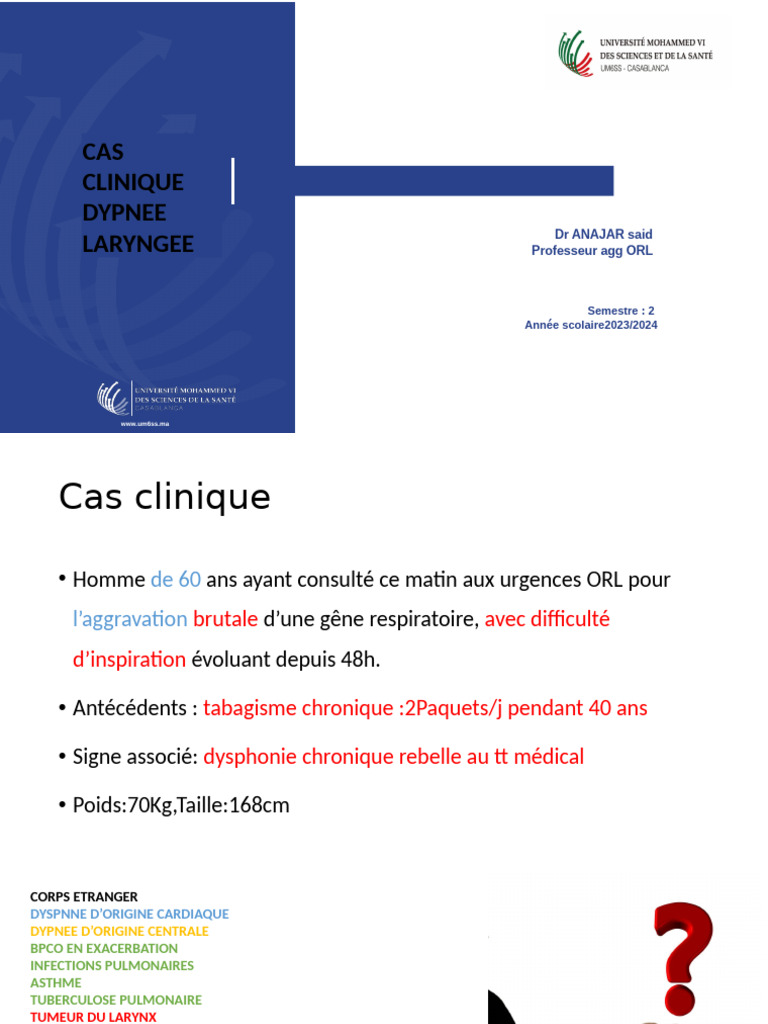 Présentation Dyspnee Laryngée Cas Sim Et Cours | PDF