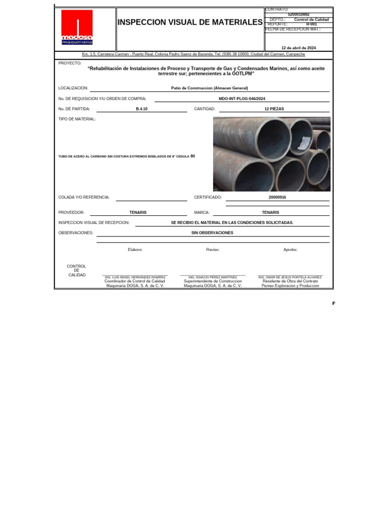 Registros de Inspeccion Visual | PDF