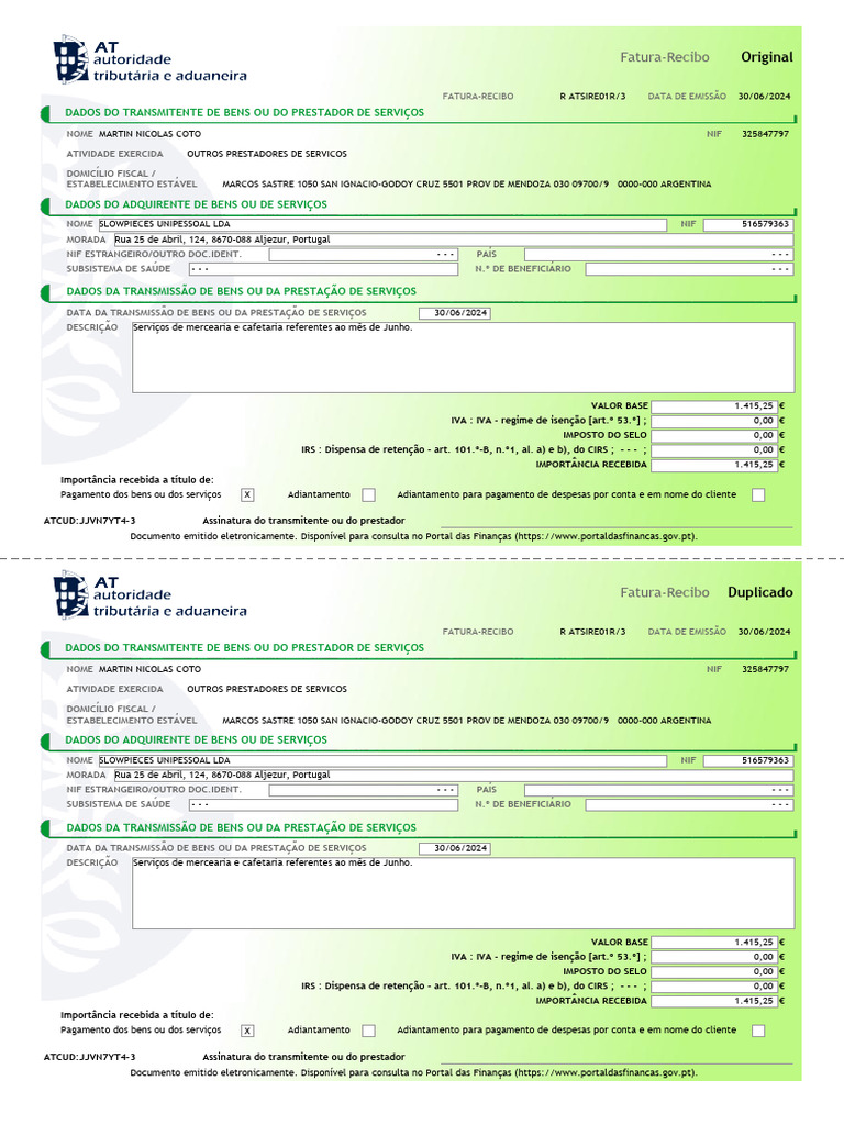 Junio Recibo Verde | PDF