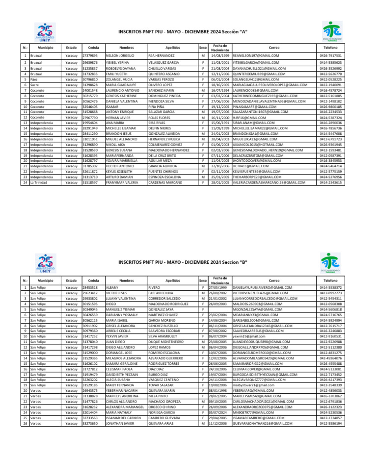 Listados Piu PNFT 2024 I | PDF