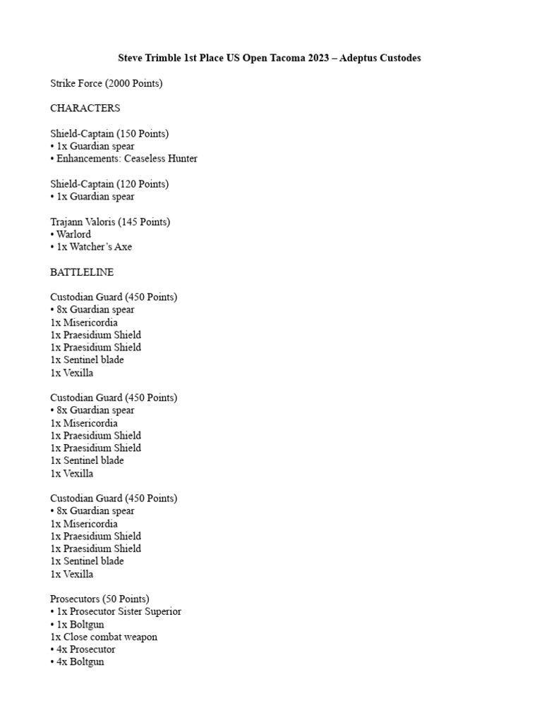 Steve Trimble 1st Place US Open Tacoma 2023 - Adeptus Custodes | PDF