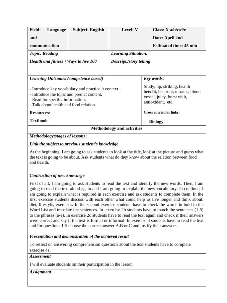 Reading lesson plan | PDF