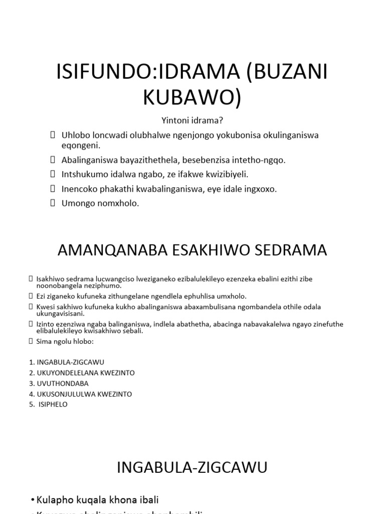 ISIXHOSA Notes For Drama (Buzani Kubawo) | PDF