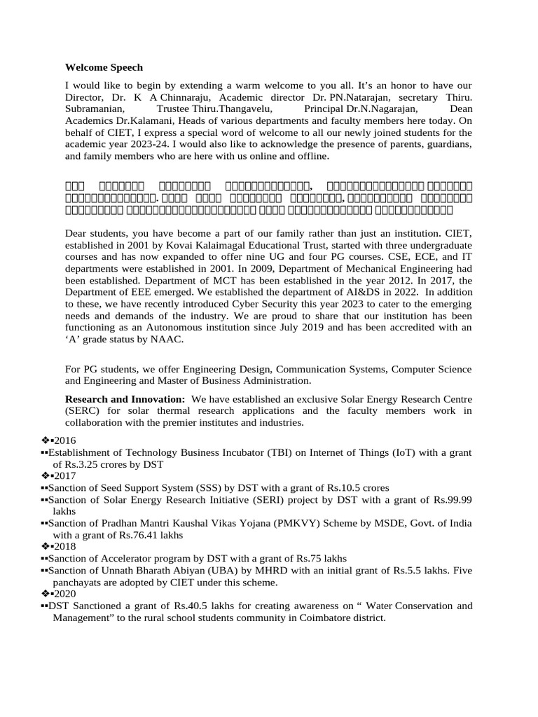 Welcome Speech final. doc | PDF