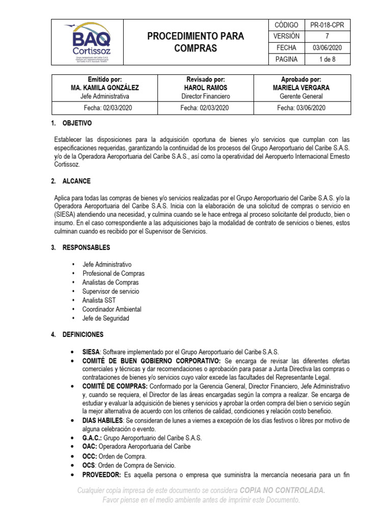 Pr-018-Cpr Procedimiento Para Compras v7-2 | PDF