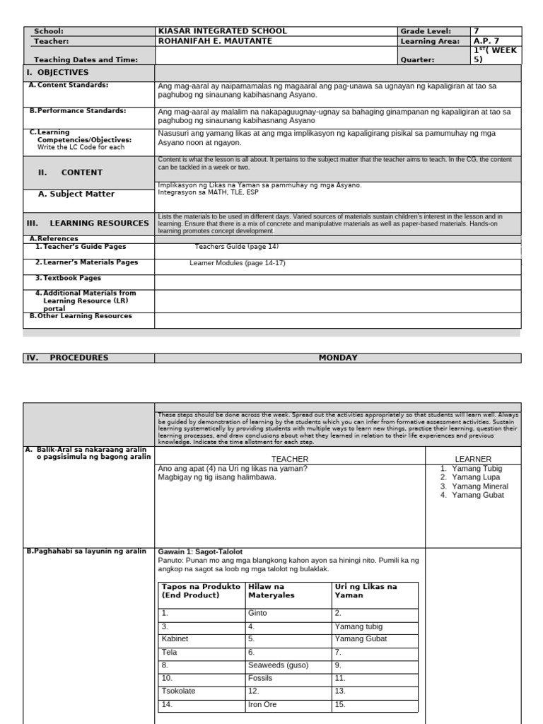 Tle 7 Lesson Plan | PDF