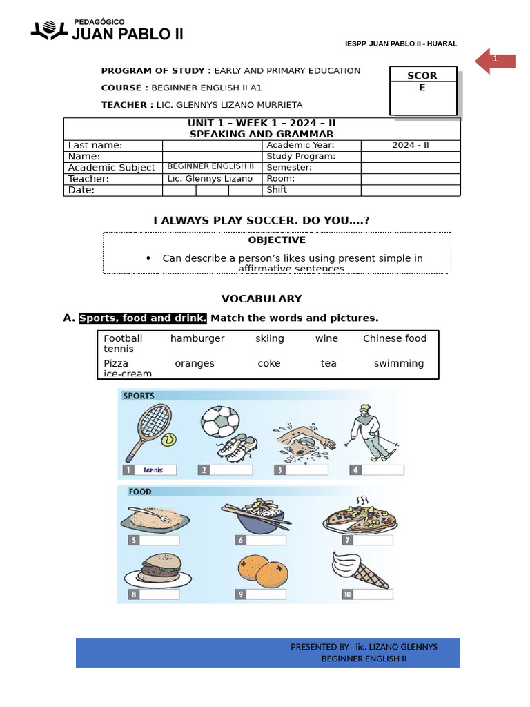 Worksheet 4th Term - Week 1 | PDF