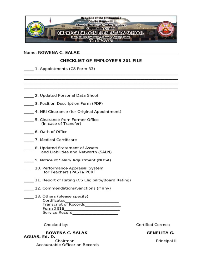 201 File Checklist | PDF