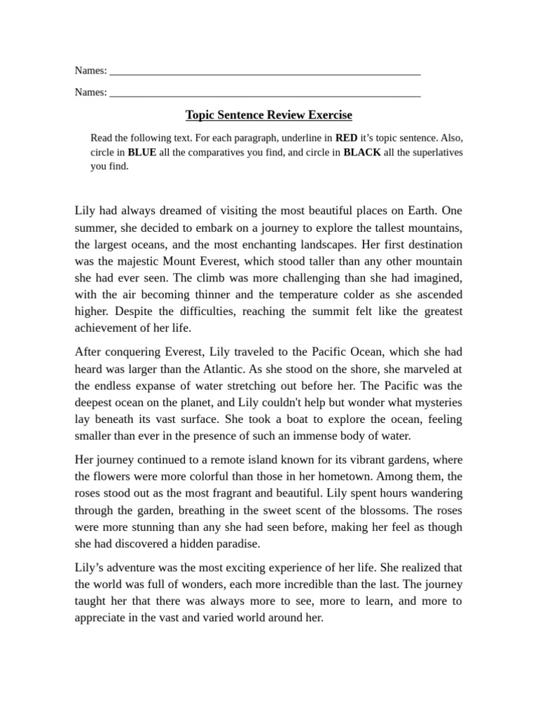Topic sentence review exercise | PDF