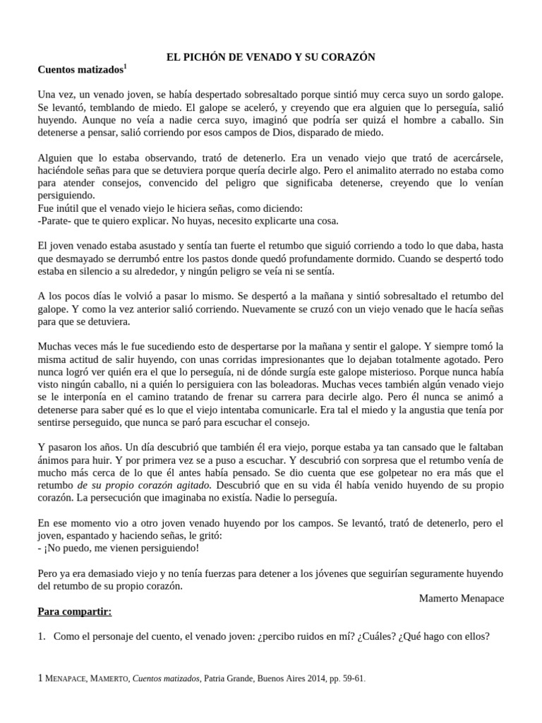 Cuento Pichón de venado y su corazón | PDF