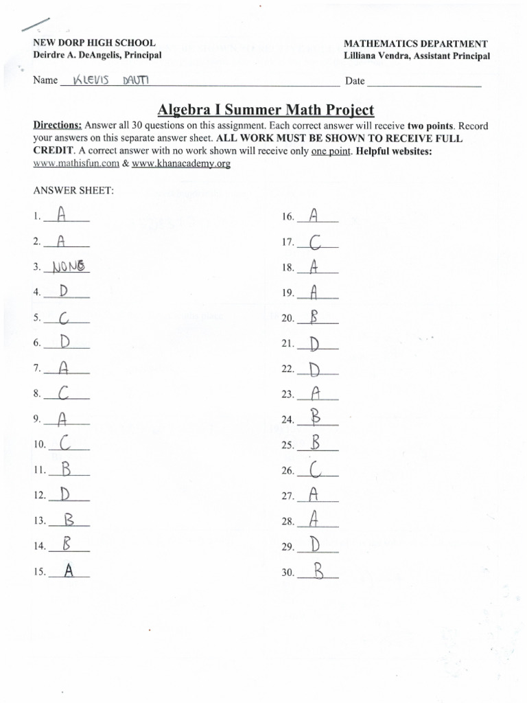 Math Summer HW | PDF