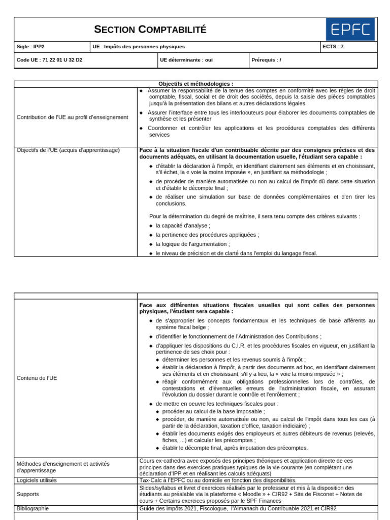 Fiche Descriptive Cours IPP2 | PDF