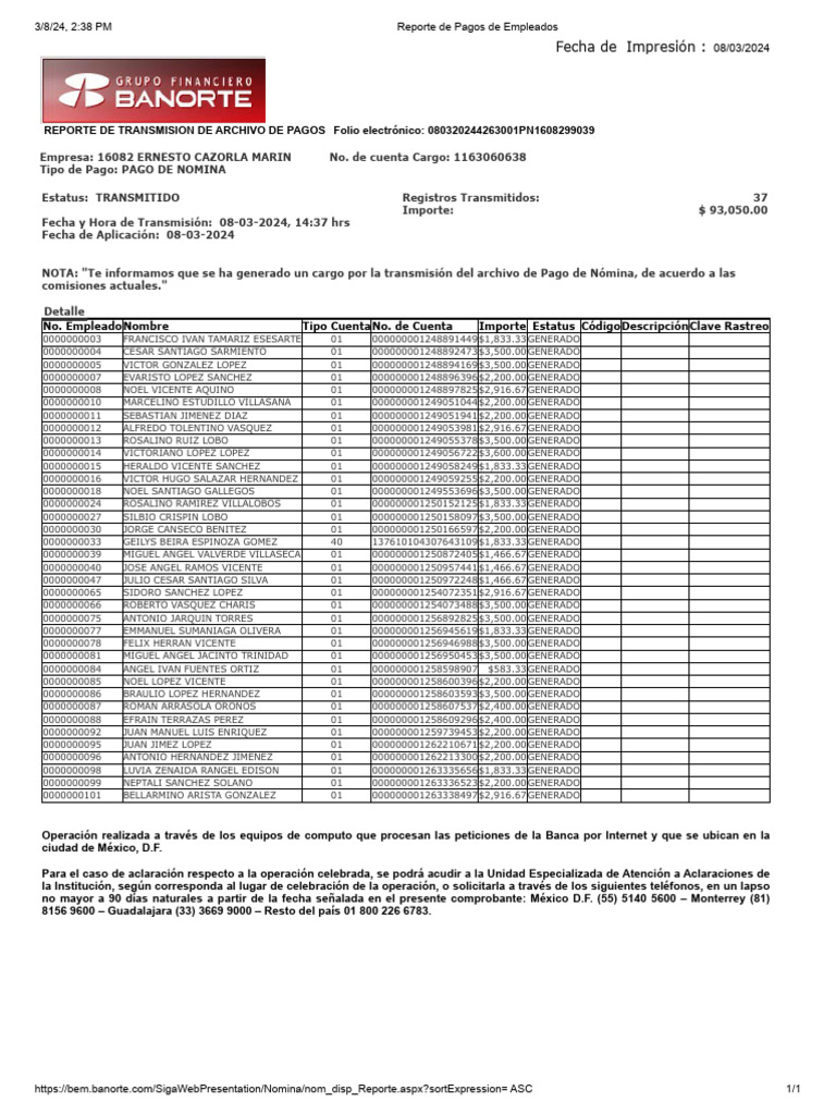 Reporte de Pagos de Empleados | PDF
