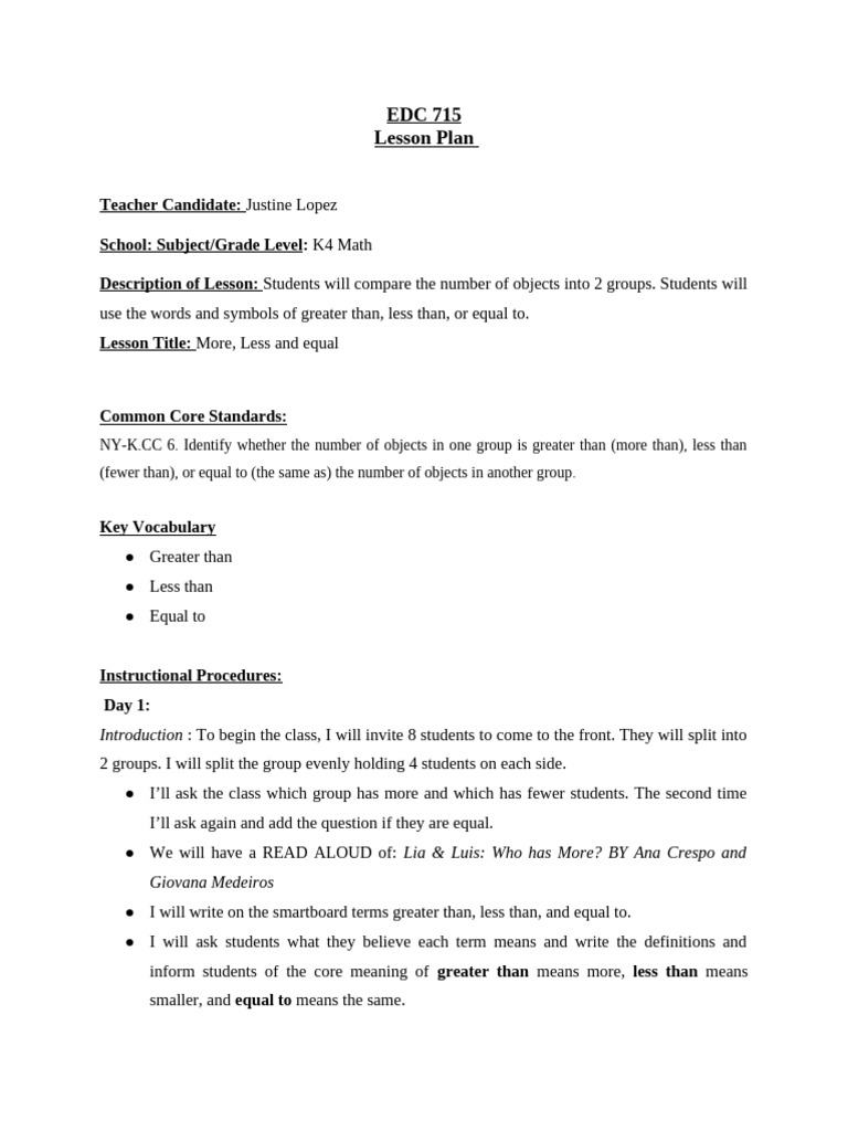 EDC 715 math lesson plan revised | PDF