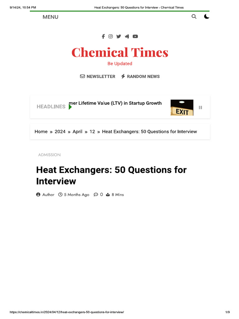 Heat Exchanger Interview Questions | PDF