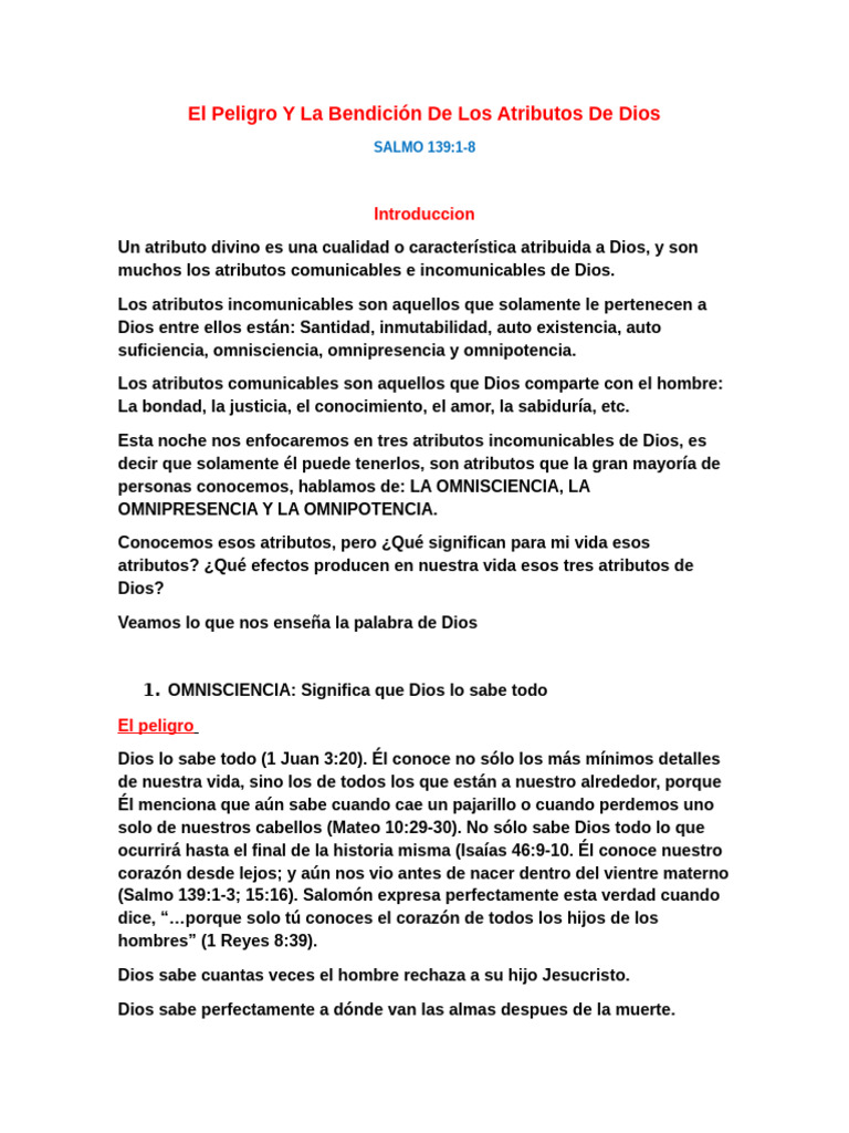 El Peligro y La Bendición de Los Atributos de Dios-Ps. José Méndez | PDF