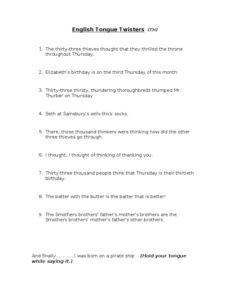 English Tongue Twisters TH | PDF