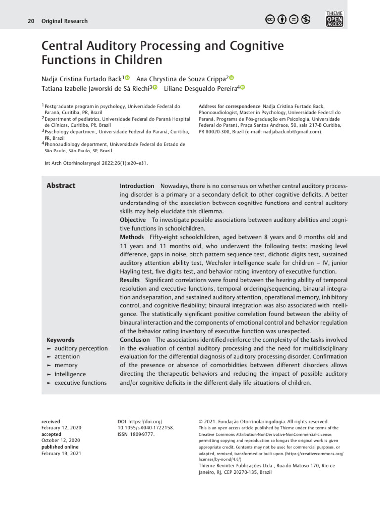 Central Auditory Processing and Cognitive Function | PDF