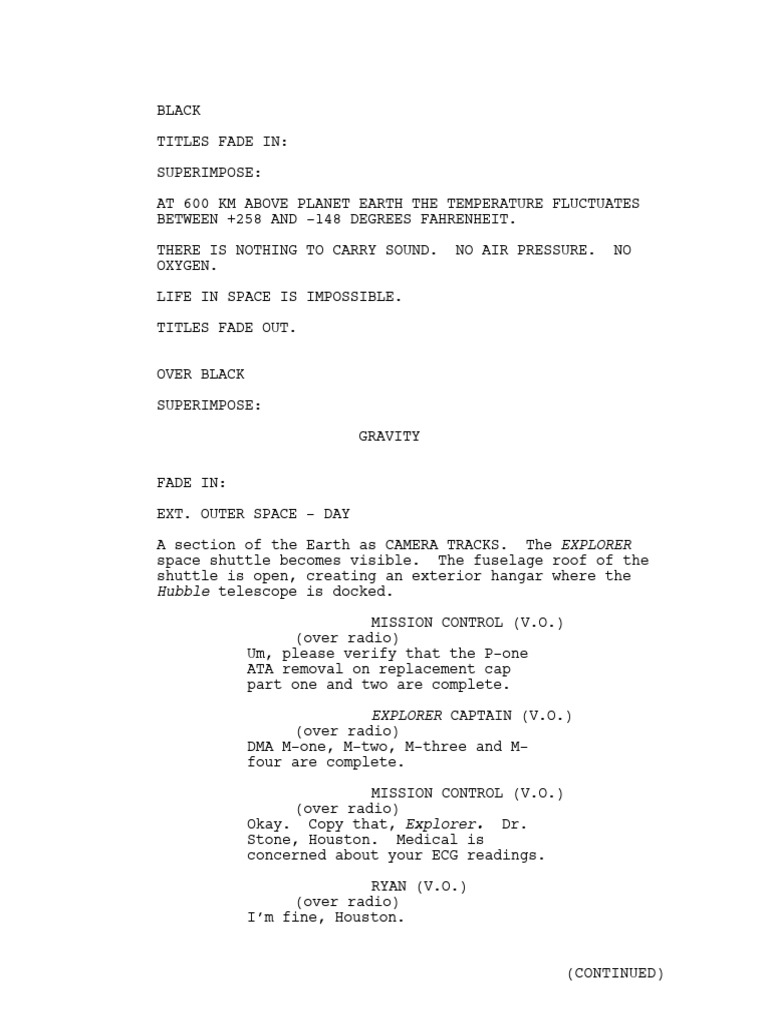 Gravity Screenplay | PDF