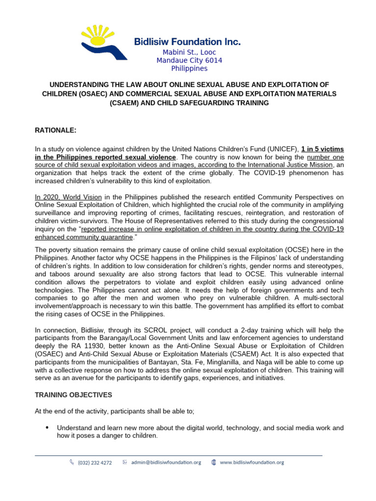 Iefer of Understanding OSAEC and CSAEM and Child Safeguarding ...