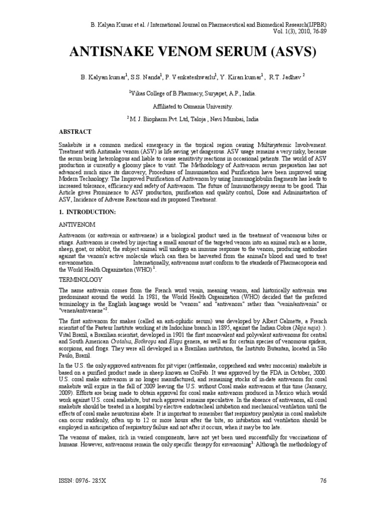 Anti Venom | PDF | Medicine | Medical Specialties