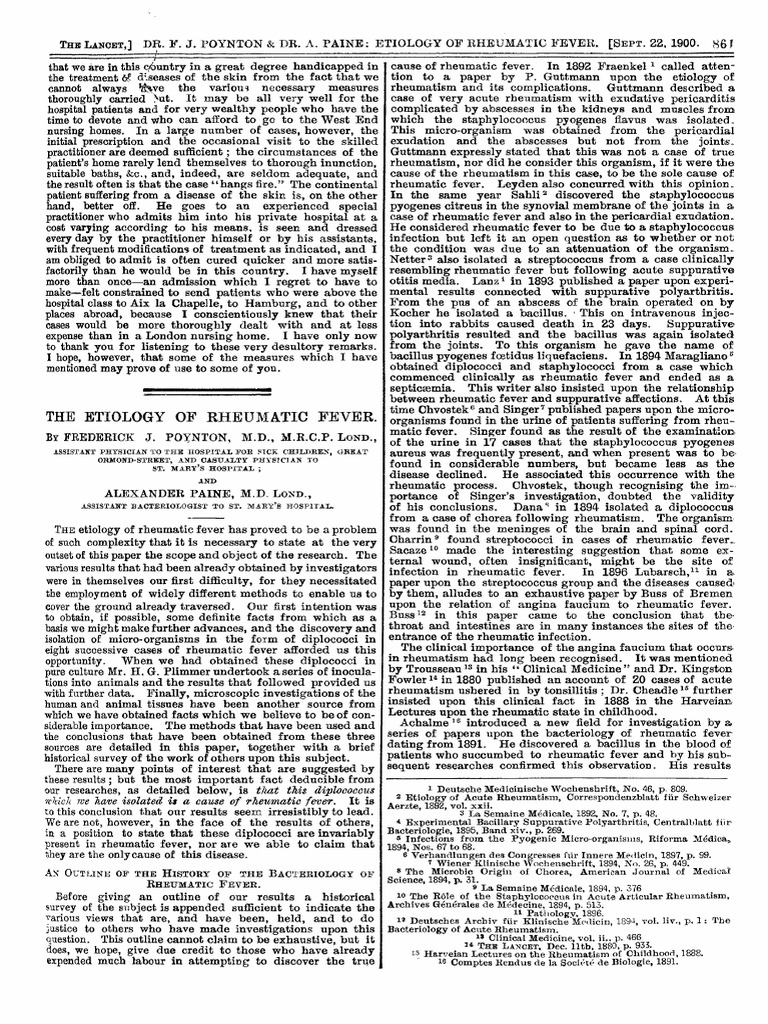1900. the Etiology of Rheumatic Fever. 1 | PDF