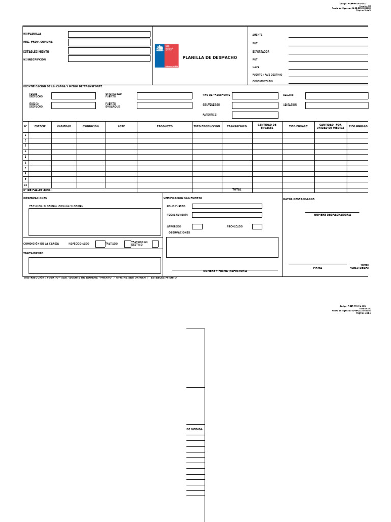F Cer Pps Pa 001 Planilla Despacho 6 | PDF