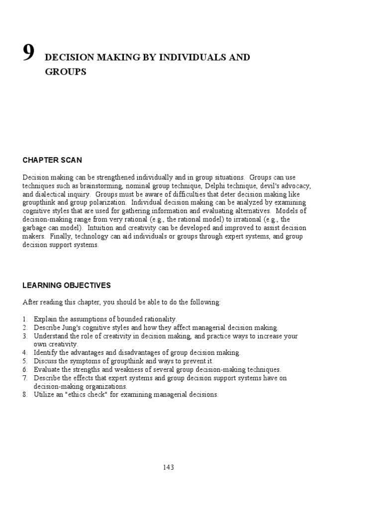 Chapter 10 Decision Making by Individuals and Groups Teacher Resources ...