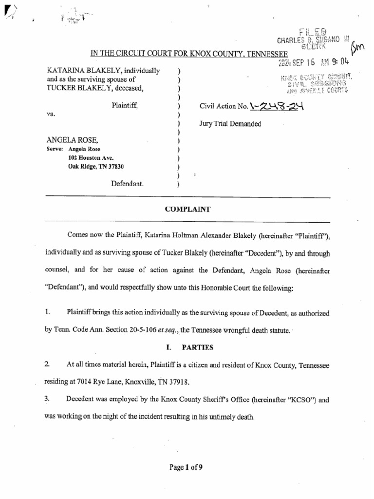 Katarina Blakely vs. Angela Rose Civil Lawsuit | PDF