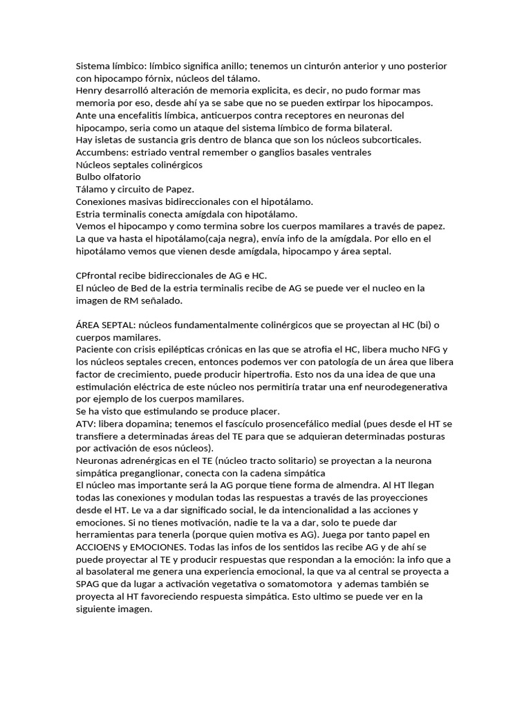 Funciones y Estructuras del Sistema Límbico | PDF | Afasia | Sistema ...