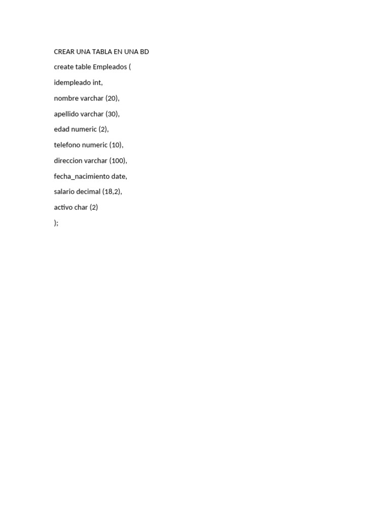 Crear Una Tabla En Una Bd Sql Pdf