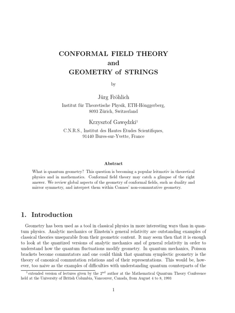 Conformal Field Theory And Geometry Of Strings Pdf