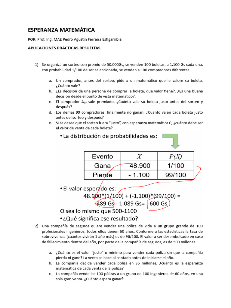 ESPERANZA MATEMÁTICA ejercicios resueltos | PDF