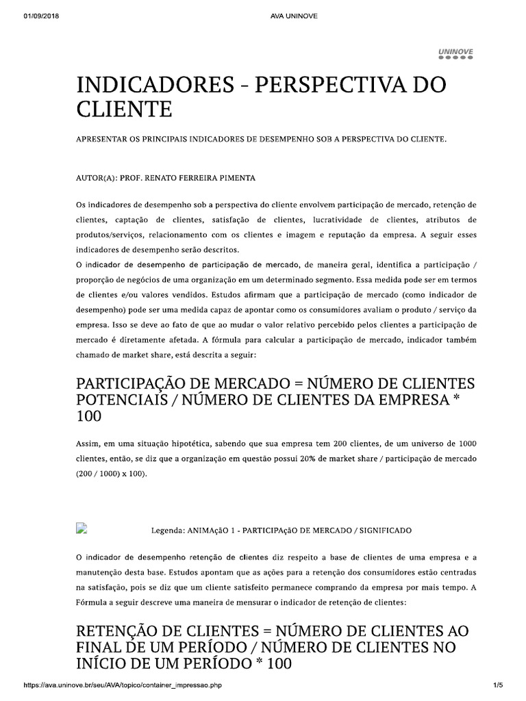 3 - INDICADORES - PERSPECTIVA DO CLIENTE | PDF